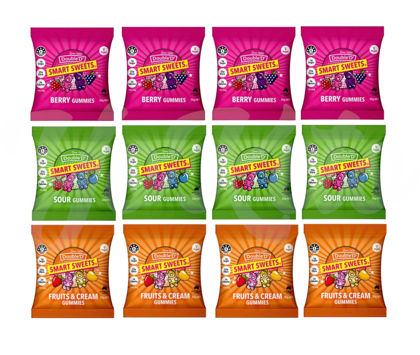 Bulk Buy 12 Pack Double D Sour Gummy Bears Smart Sweets Love Low Carb